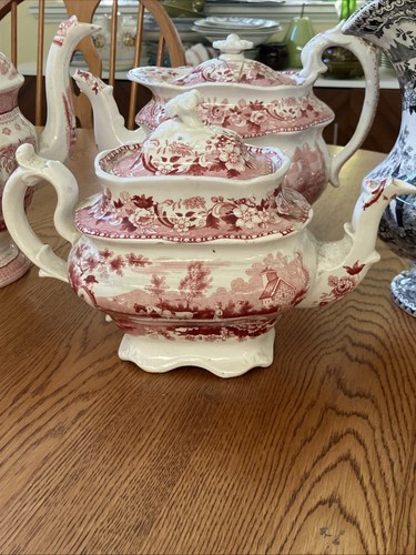Pink Transferware Teapot English Countryside Scene | eBay