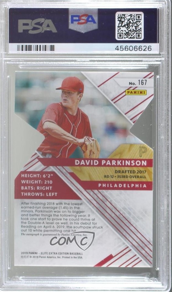 2019 Elite Extra Edition Status Emerald Die-Cut /25 David Parkinson PSA ...