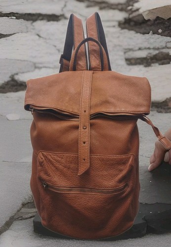 Vintage Genuine Leather Brown Fold Over Backpack Distressed Finish | eBay
