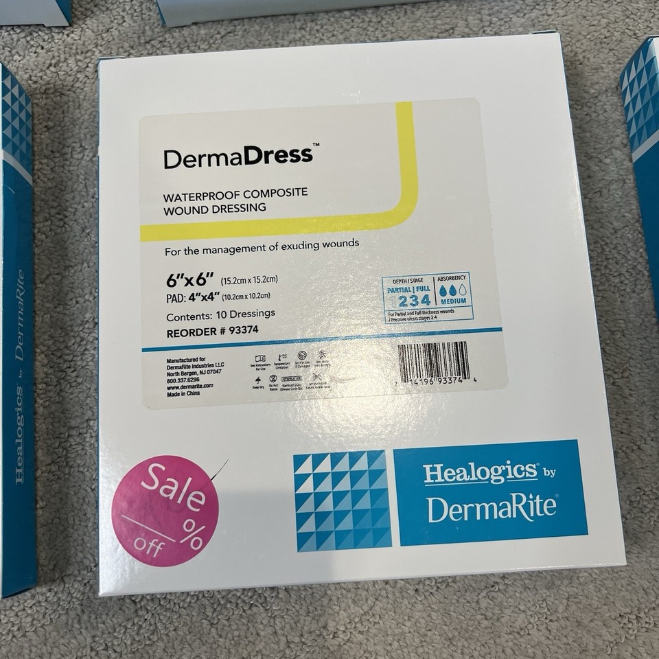 6 Boxes DermaDress DermaRite Waterproof Composite Wound Dressing 6x6 ...