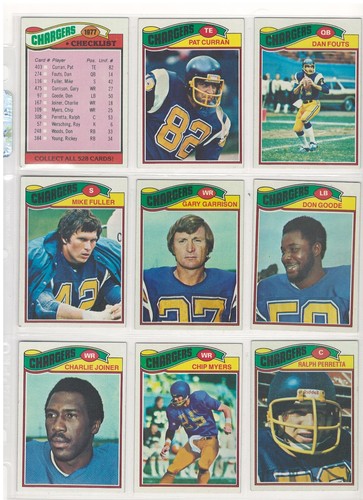 1977 Topps Football San Diego Chargers Team Set ~ 11 Cards | eBay