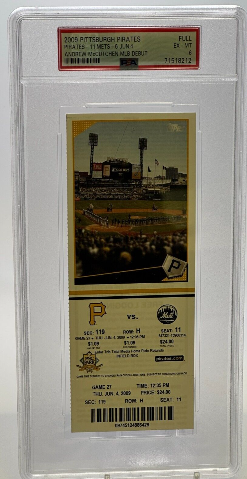 2009 MLB Milestone Pittsburgh Pirates Ticket Andrew McCutchen Debut PSA ...
