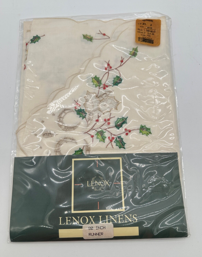 Vintage Lenox Style XL Table Runner Embroidered Ivory Holly Berries ...