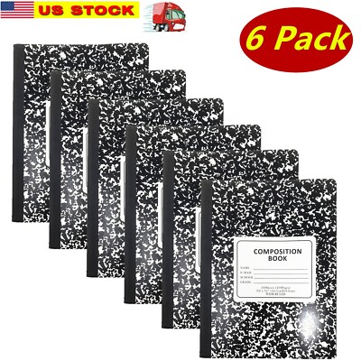 6 Pack Note Books Composition Wide Ruled Book 100 Sheet 200 Pages Back ...