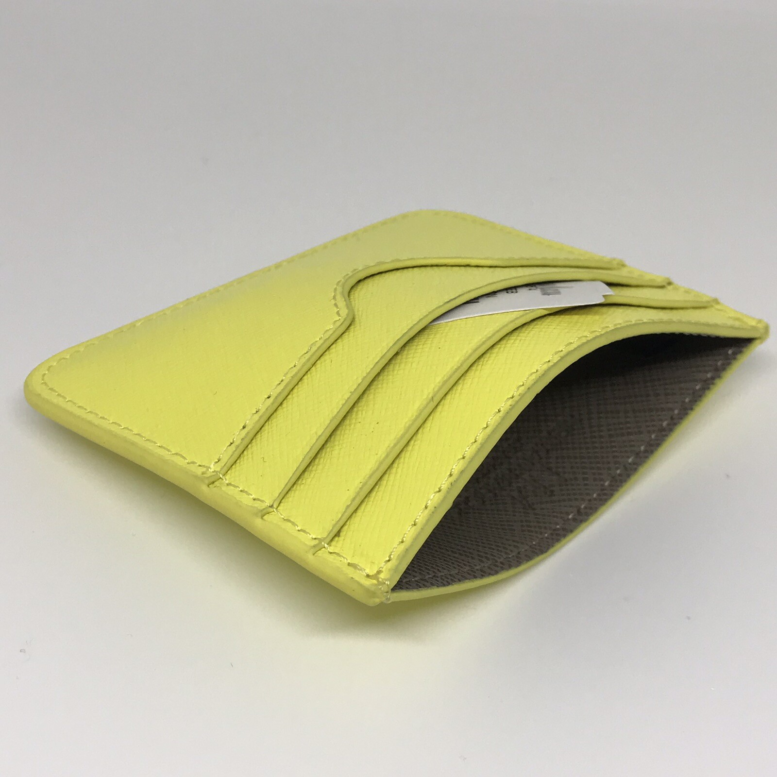 Neiman Marcus Crosshatched Leather Slim Card Case/Wallet.NWT.Citron ...