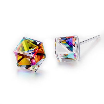 925 Sterling Silver stud made with Swarovski crystal magic cube classic ...