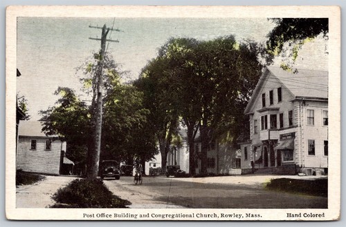 Postcard Post Office Building & Congregational Church, Rowley MA hand ...