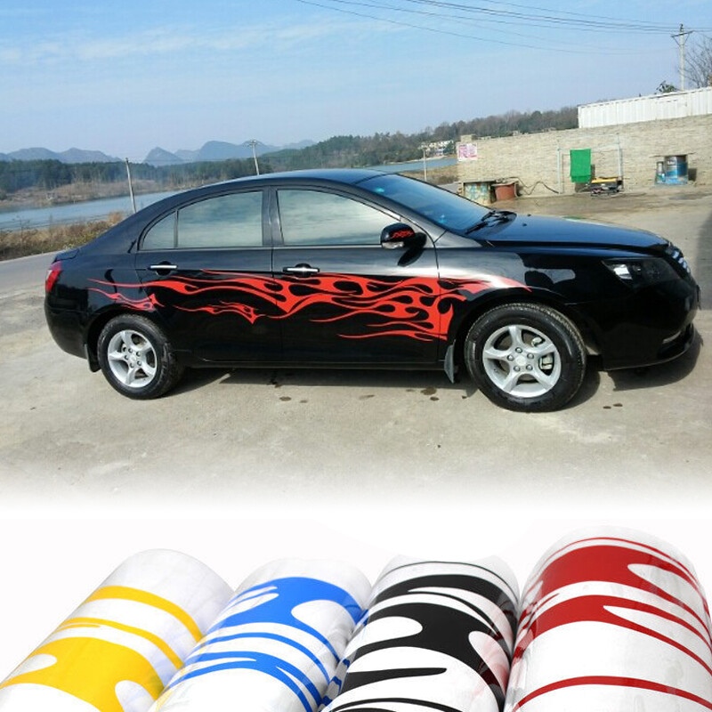 1Pair Graphics Decals Stickers Flame Fire Totem Car Styling Side Body ...