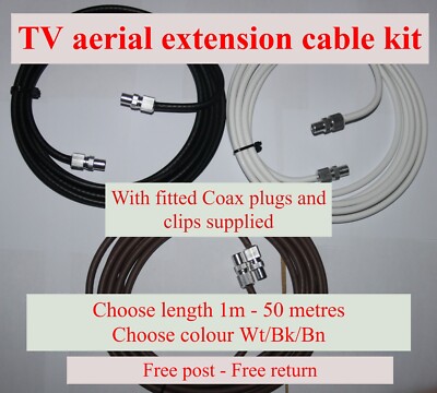 Coaxial TV Aerial Cable Extension RF Fly Lead Digital Male to Male Coax ...