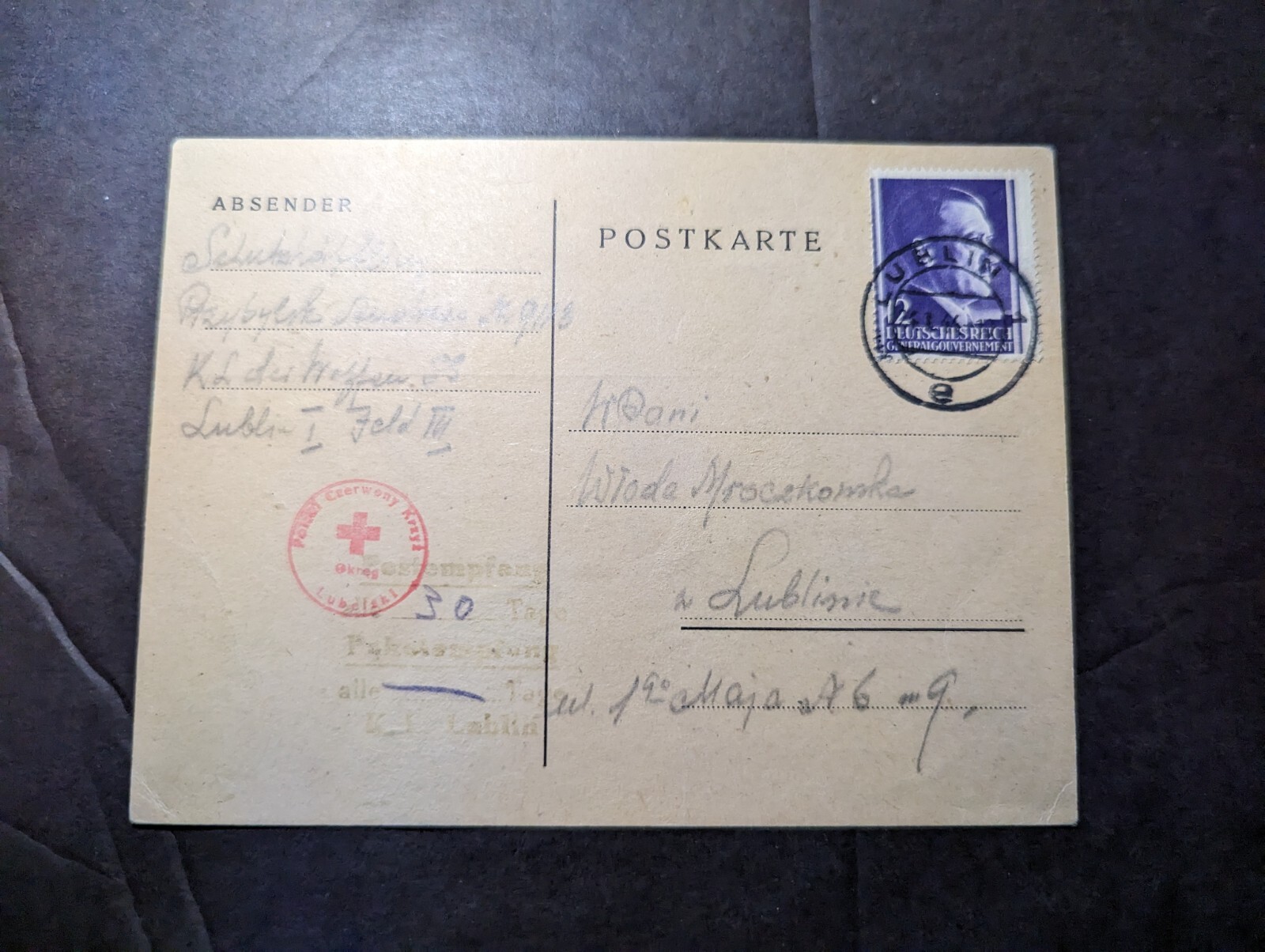 1944 Germany SS Majdanek Concentration Camp Red Cross Cover to Lublin ...