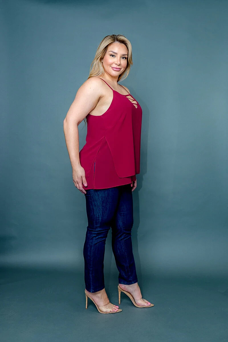 BURGUNDY RED Tank Top SIZE 1XL Womens Plus SPAGHETTI SHOULDER STRAPS ...