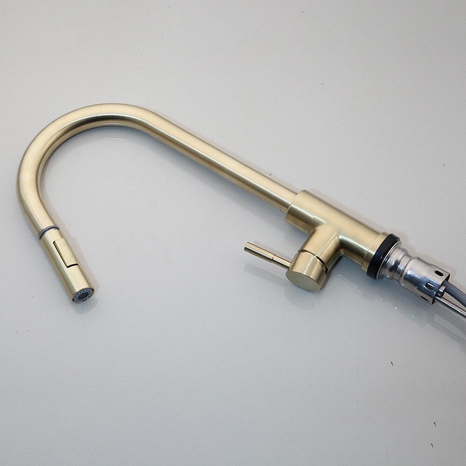 Brushed Gold Kitchen Sensor Faucet Pull Out Sprayer Mixer Deck Mounted ...