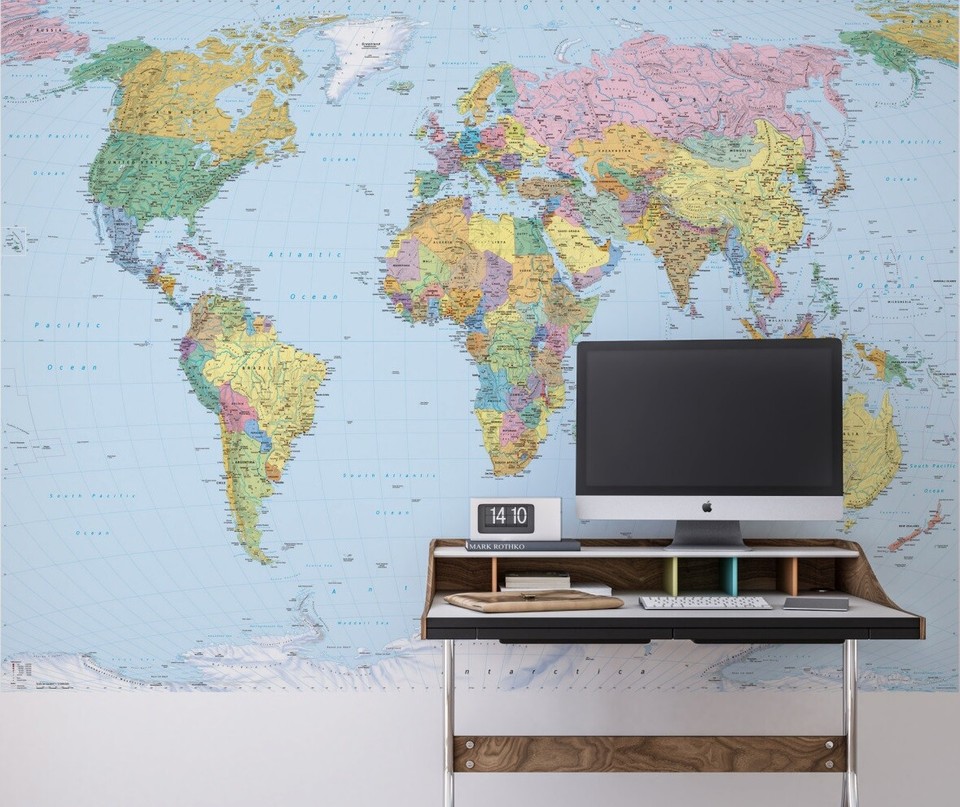 Map of the World wallpaper mural in large size feature wall deco | no ...