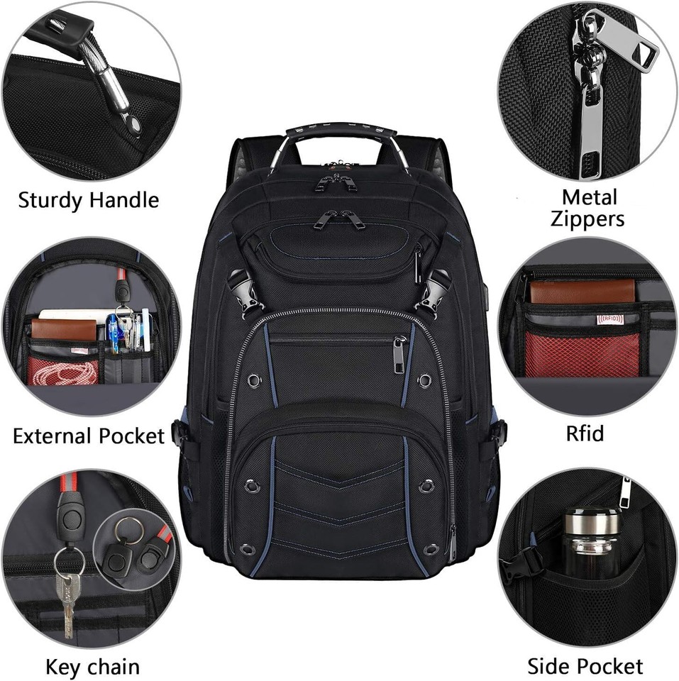 18.4" Laptop Backpack, USB Charger, TSA Friendly, RFID Anti-Theft ...