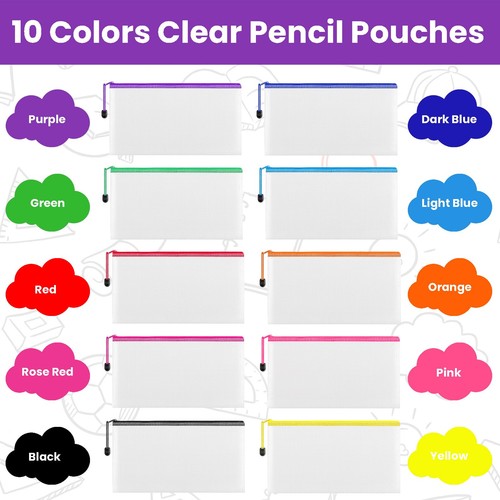 100 Pack Pencil Case Pouch Bulk, 9.5'' x 4.5'' Small Clear Mesh Zipper ...