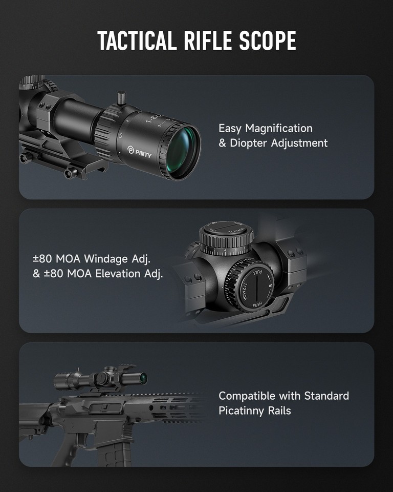 FFP Rifle Scope 1-8x24 mm LPVO with 5-Level Red & Green Reticle ...
