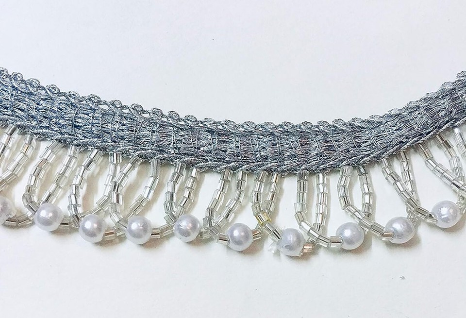 Silver Beads Moti Lace Trim Tassel Latkan Lace For Dress Craft Home ...