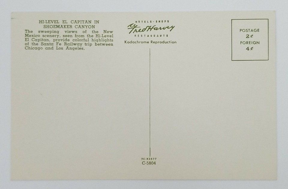 Vintage Railroad Postcard: HI-LEVEL EL CAPITAN in Shoemaker Canyon | eBay