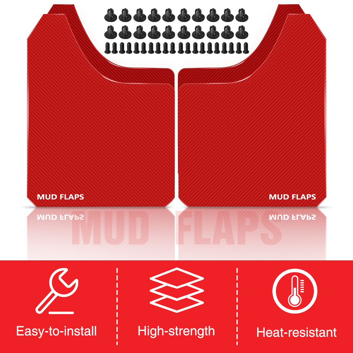 4x Front & Rear Universal Splash Guards Mud Flaps Red Fender with ...