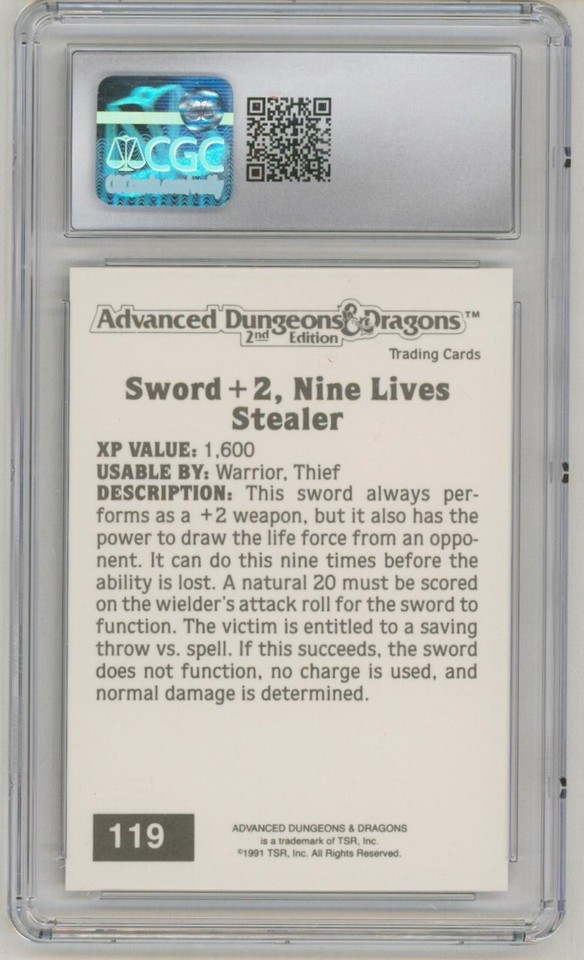 RARE 2 CGC 8 Gold Border 1991 AD&D TSR RPG Card #119 Nine Lives Stealer ...