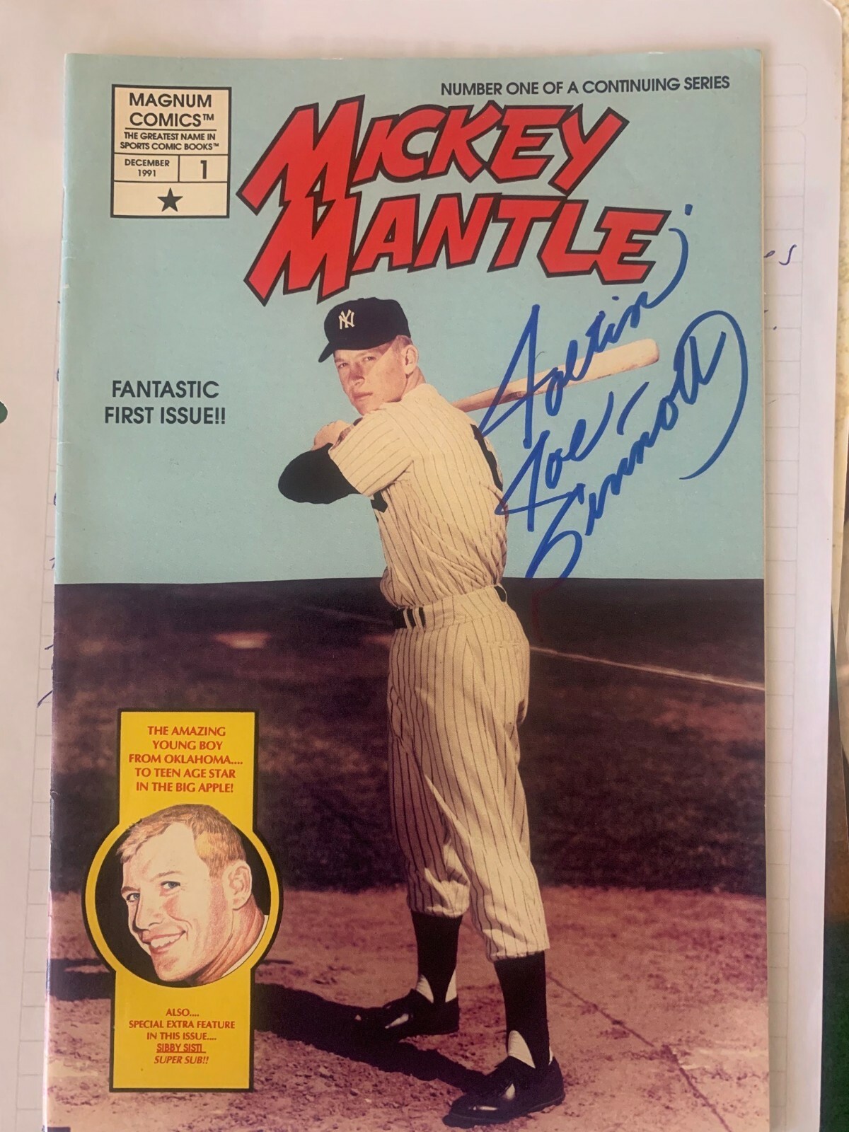 MICKEY MANTLE comic book JOLTIN JOE SINNOTT autograph signed by artist ...