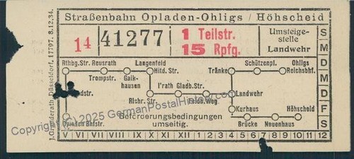 Germany Opladen Hoehscheid Map Railway Railroad Train Ticket ...