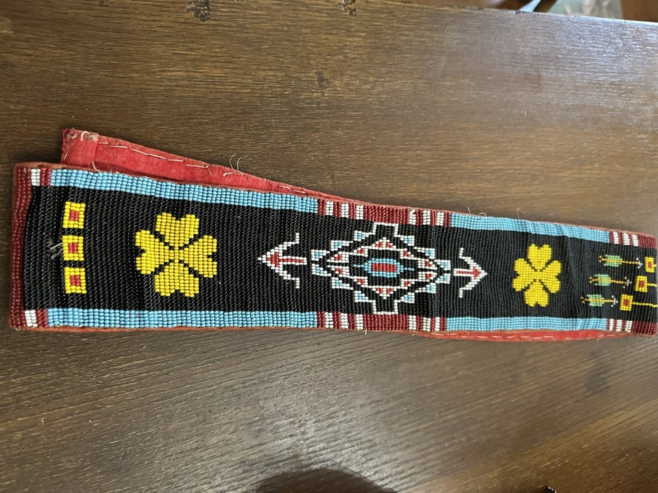 Native American Indian Beaded Sash/Belt w/yellow, black, blue and white ...