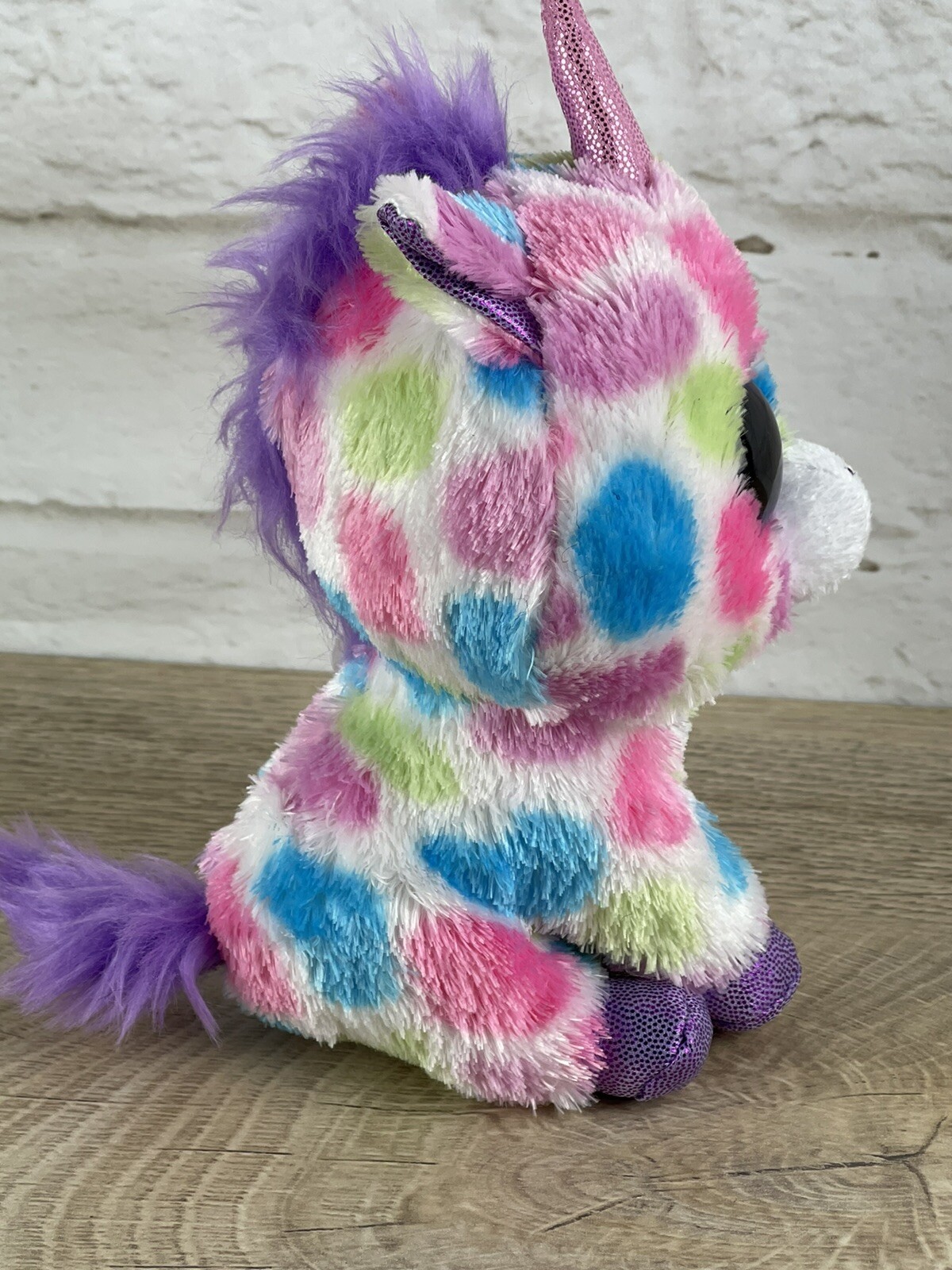 Ty Beanie Boos WISHFUL The Unicorn Glitter Eyes 6" Plush Purple Pink ...