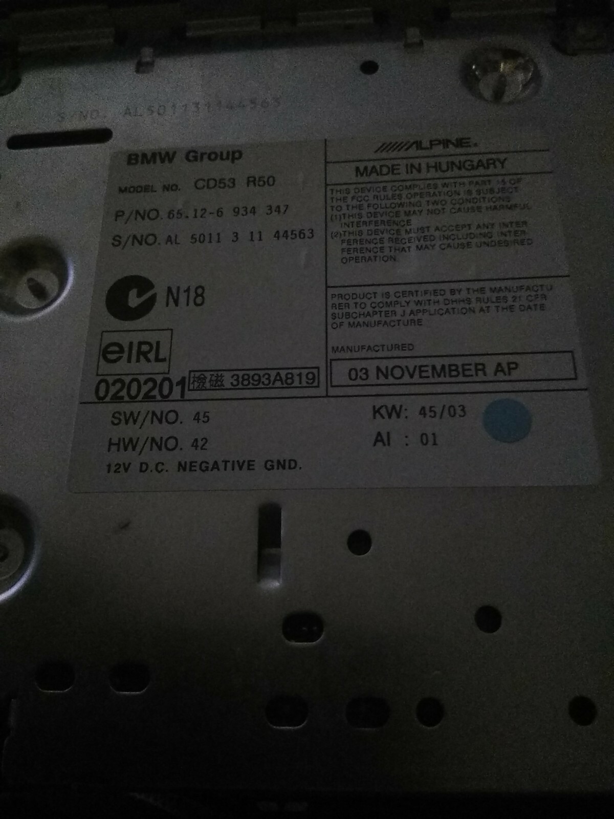 BMW Mini Countryman CD player Mini CD53 car stereo Mini R50, R52, R53 ...