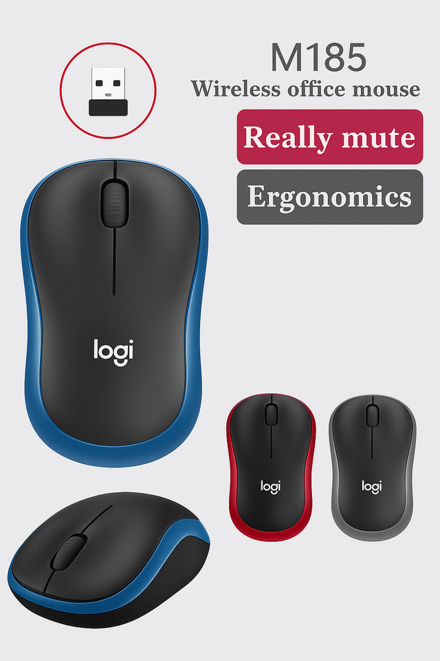 M185 Wireless Optical Mouse + USB Receiver Fit Compact PC Laptop Mouse ...