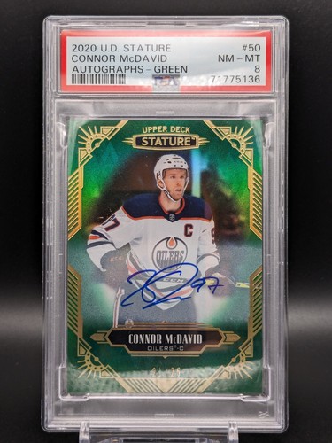 2020-21 UD Stature - Autographs Green - Connor McDavid #50 /25 PSA 8 ...
