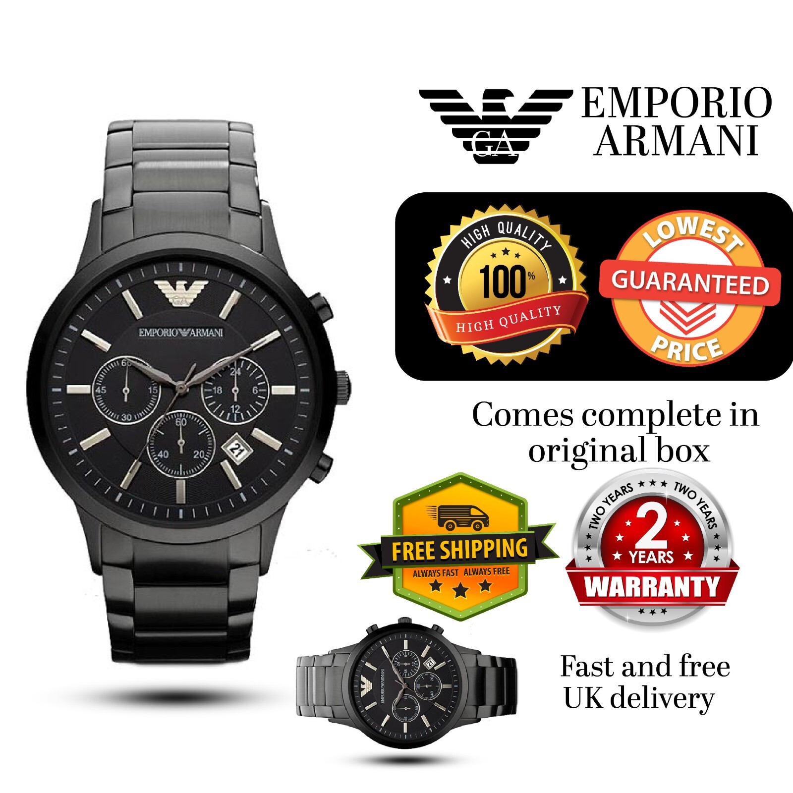 Emporio Armani AR2453 Mens Chronograph Watch - Black for sale online | eBay