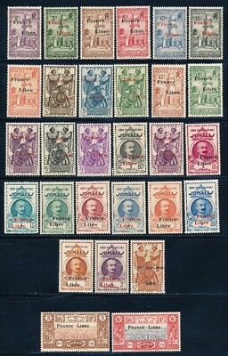 SOMALI COAST 1943, FRANCE LIBRE OVERPRINT SET SCT 194/223, NO SCT 221 ...