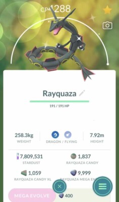 Pokemon Trade GO -- Shiny Rayquaza Level 50 + 3 moves for PVP Master ...