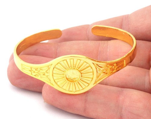 Ethnic Sun Bracelet Base Setting Blank Bezel Shiny Gold Plated brass ...