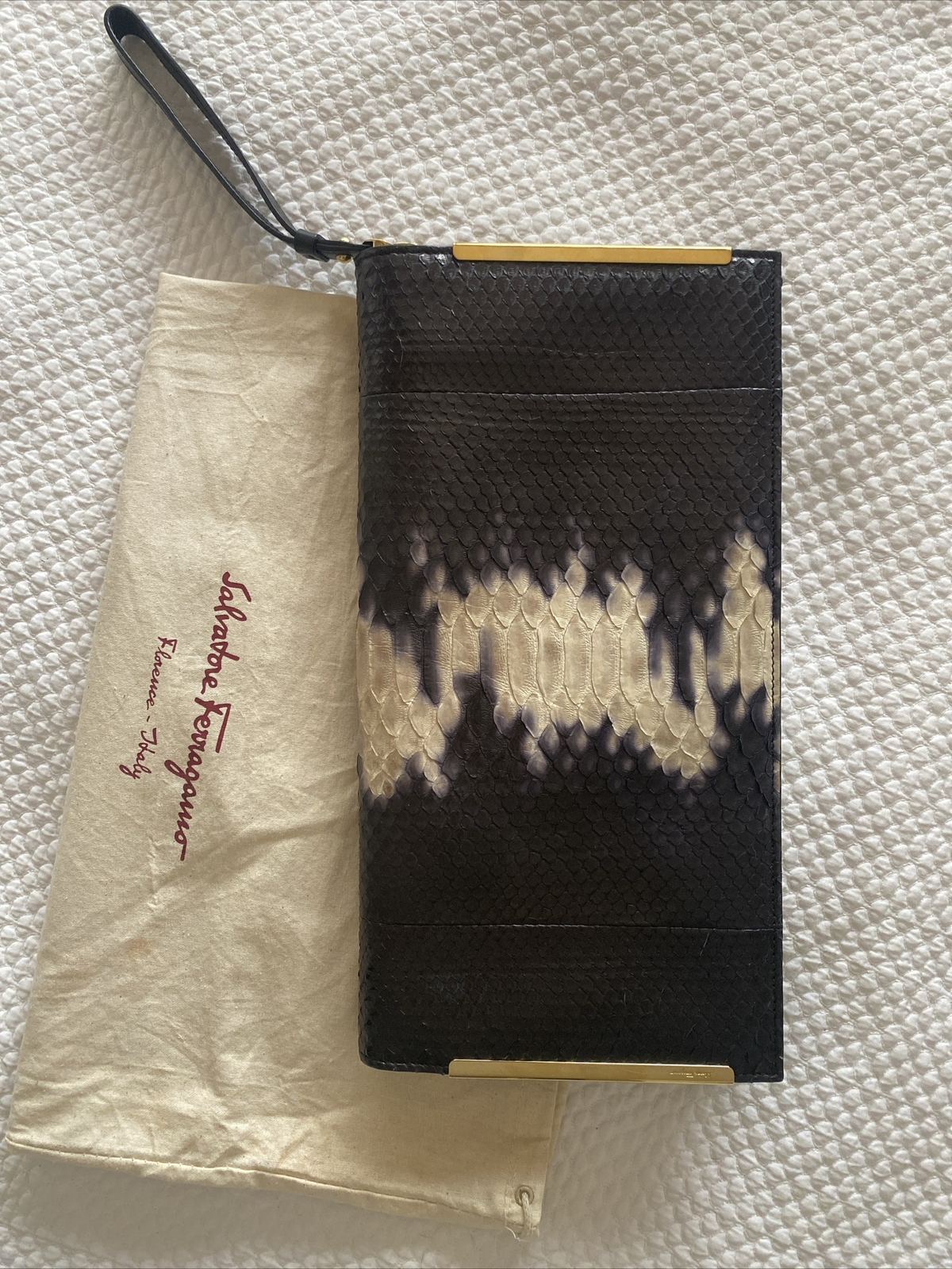 Salvatore Ferragamo Black & White Python Exotic Leath… - Gem