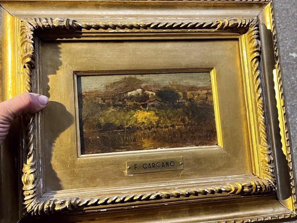 Antique Italian Landscape Oil Painting on Board by Filippo Carcano ...