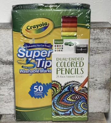 50 Count Crayola Super Tips Washable Markers & 24 Double Ended Colored ...