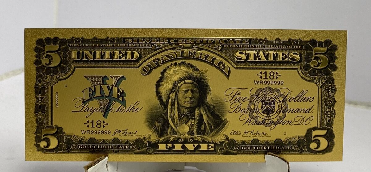 United States of America $5 24k Gold Foil Bill Native American Chief ...