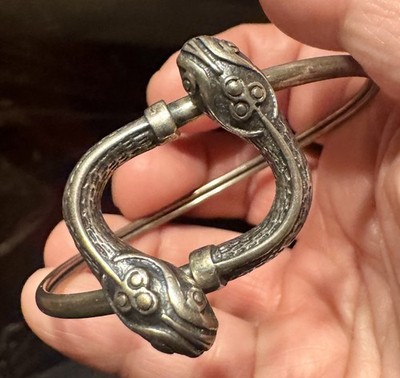 Early Vtg Mythical Snake Head Bangle Cuff Bracelet Sterling Silver | eBay