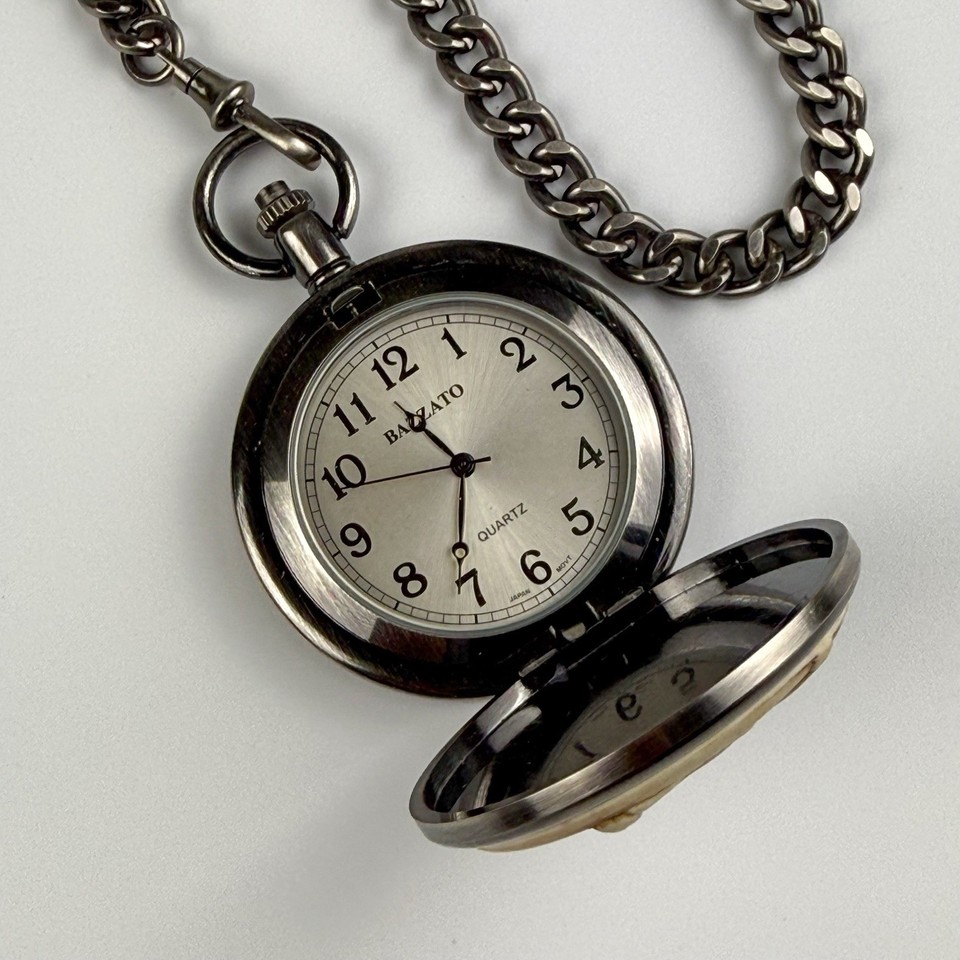 Bazzato Golf Theme Hunter Style Quartz Pocket Watch with Chain Fob ...