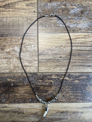Unisex Faux Shark Tooth Pendant Necklace 20”L Cord Black/Silver/White ...
