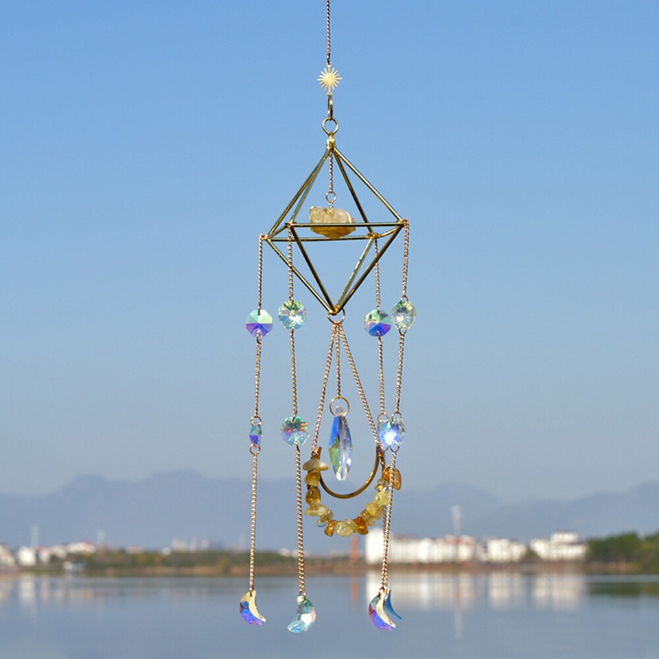 Hanging Sun Light Catcher Crystal Wind Chime Star Moon Pendant Home ...