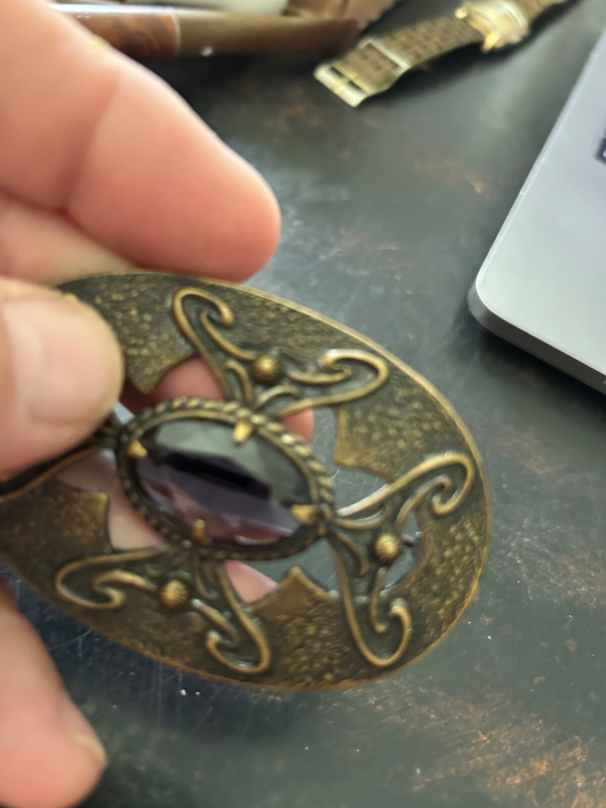 Antique Amethyst C Clasp Pin Brooch - Gem