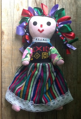 Hand Made Crafted Rag Doll Mexico Mexican Colorful Tight Stuffed Pink ...