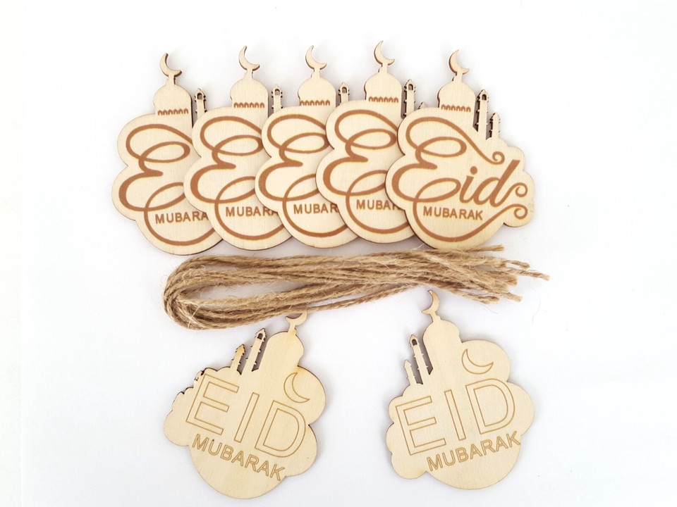 EId Mubarak Wooden Unfinished Wood MDF Craft Cutouts Ramadan Favor ...