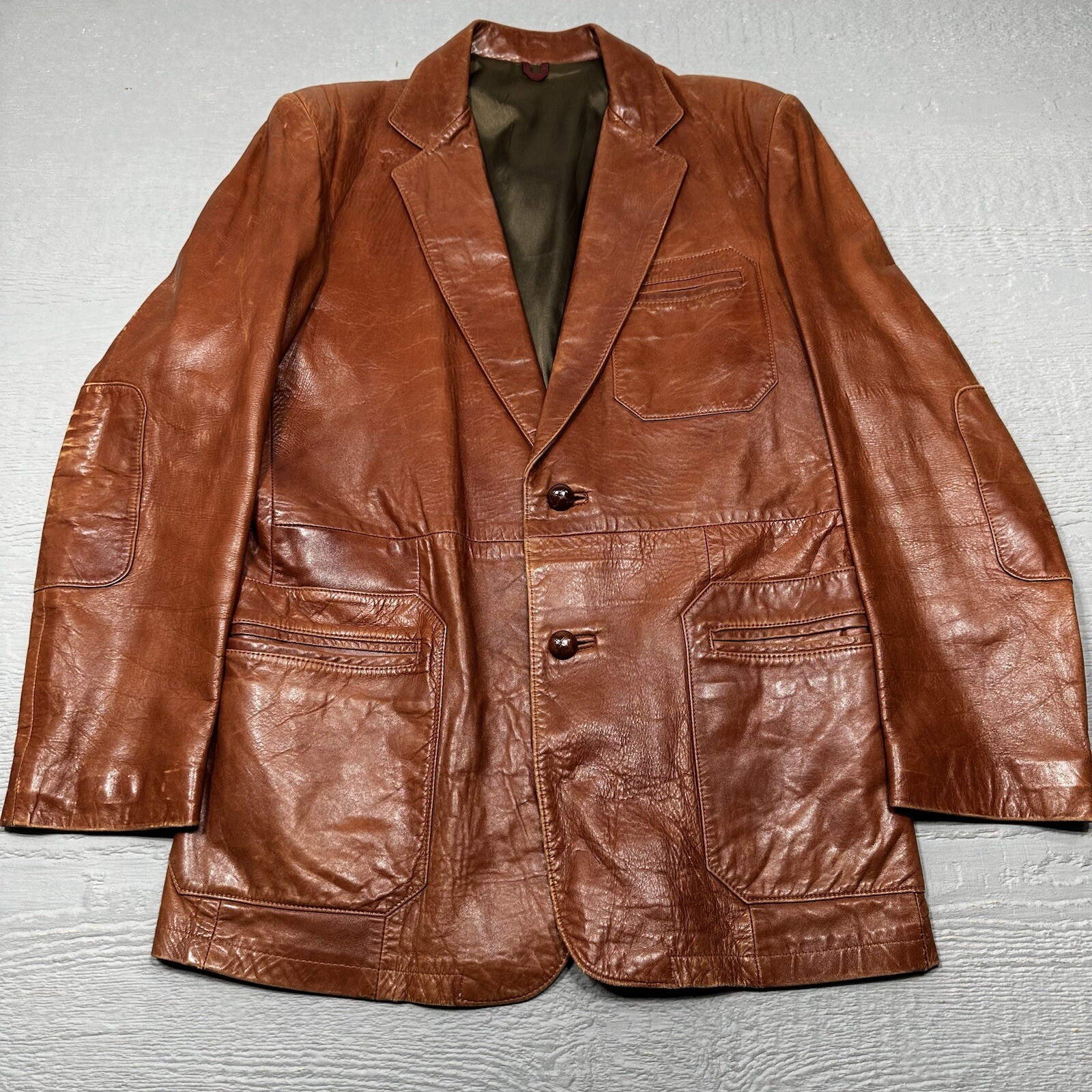 William Barry Leather Jacket Mens 40 Long Brown Two Button Single ...