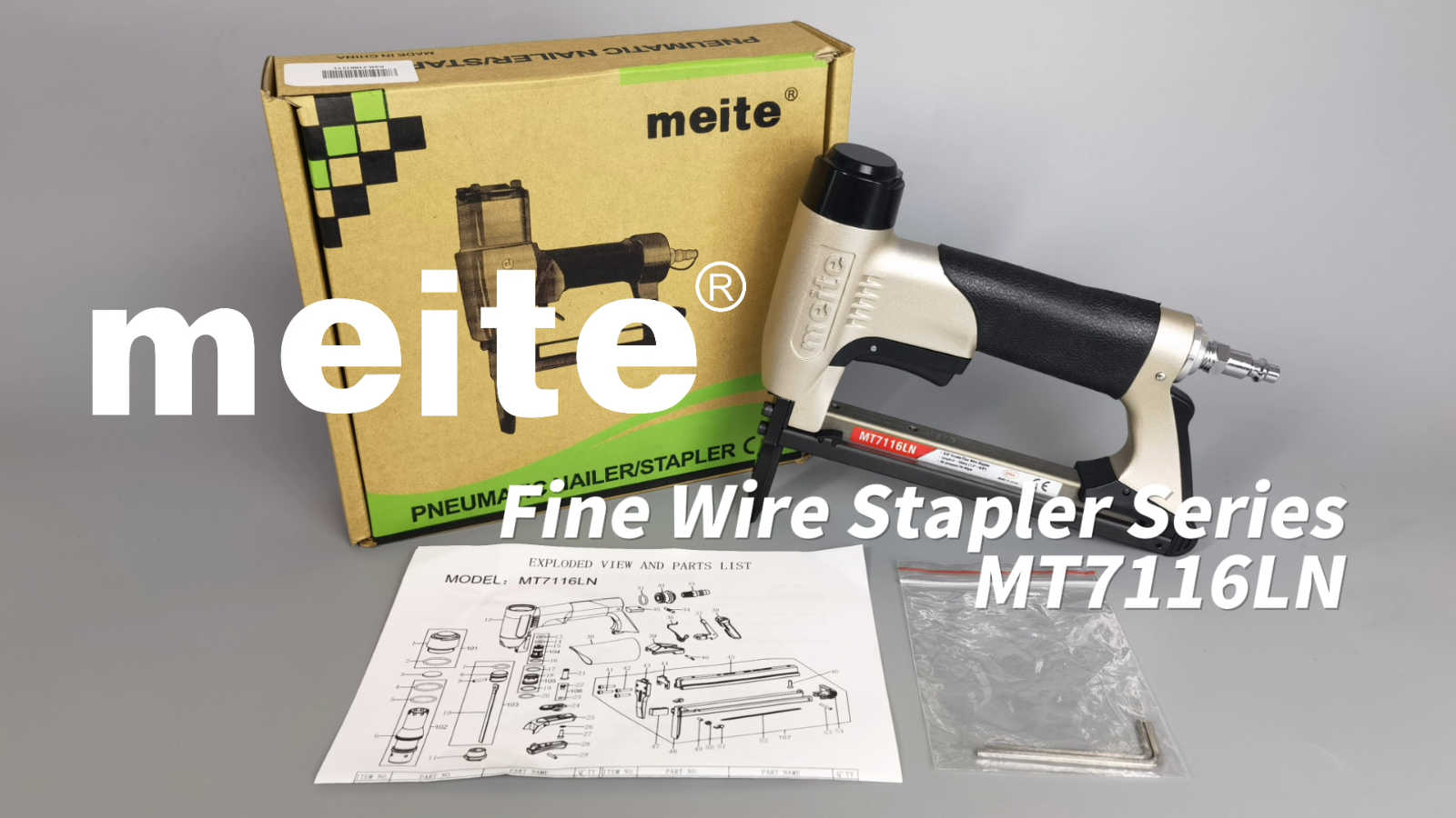 meite Pneumatic Upholstery Stapler with Long Muzzle Fine Wire Stapler ...