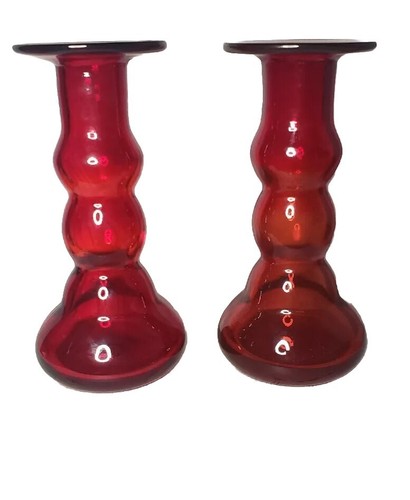 Ruby Red Candle Sticks Pair Of 2 Rainbow Glass | eBay