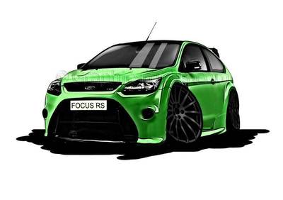 MK2 RS Focus Green, Black Alloys Caricature Car Cartoon A4 Print | eBay